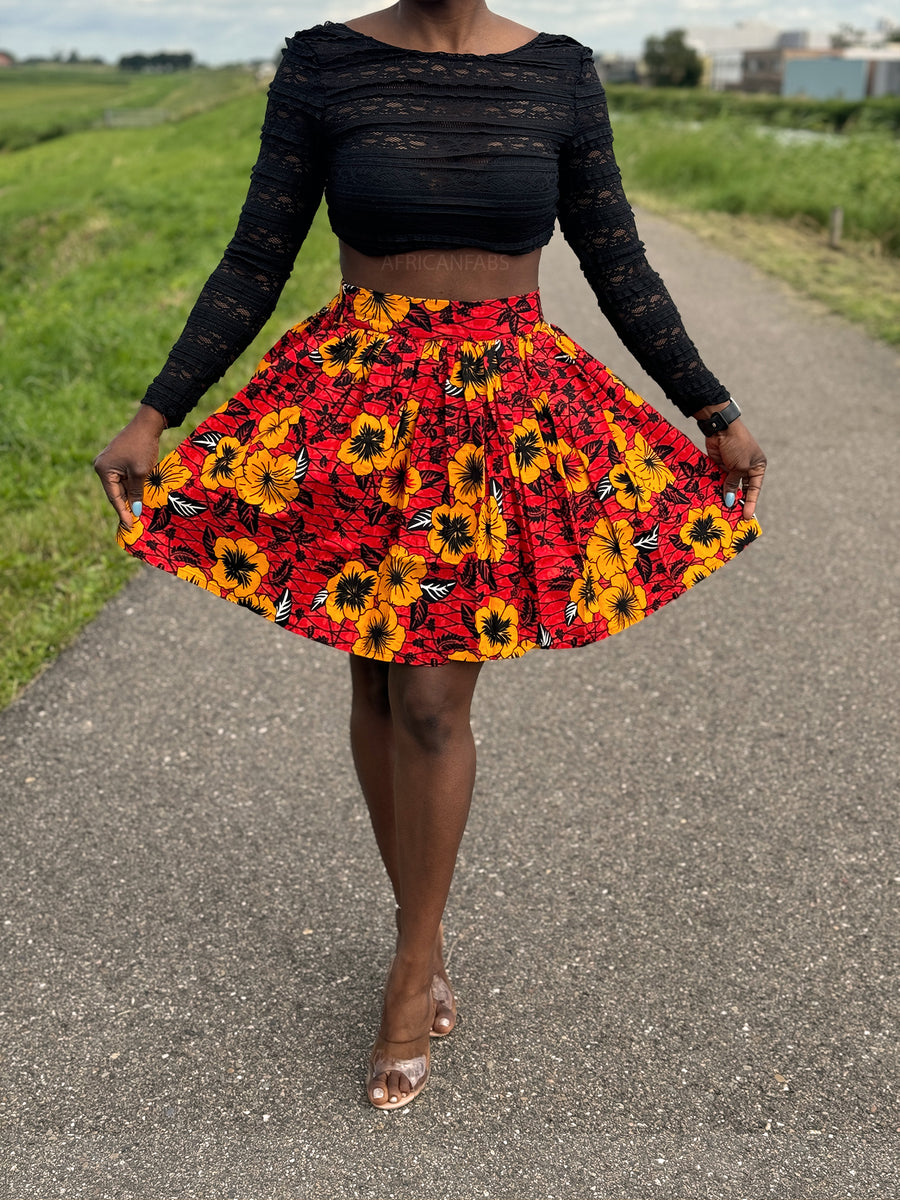 Afrikaanse print mini rok - Rode Flowers – AfricanFabs